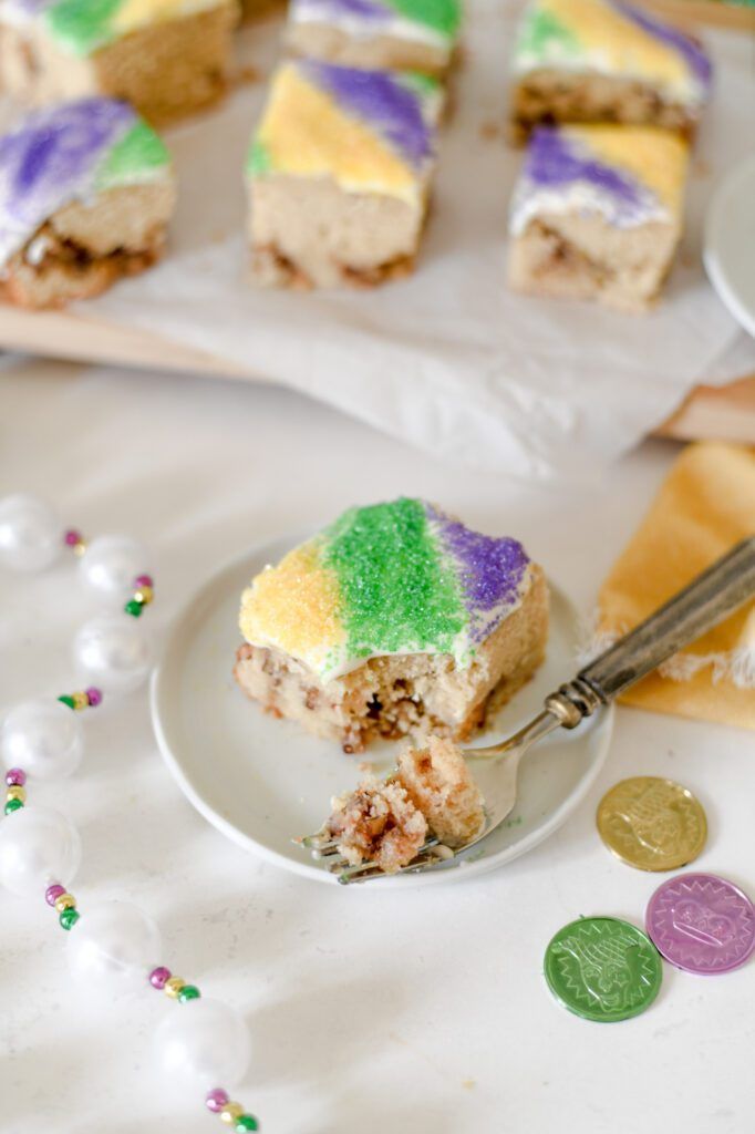 This King Cake Snacking Cake is fit for parties and the parade route ...