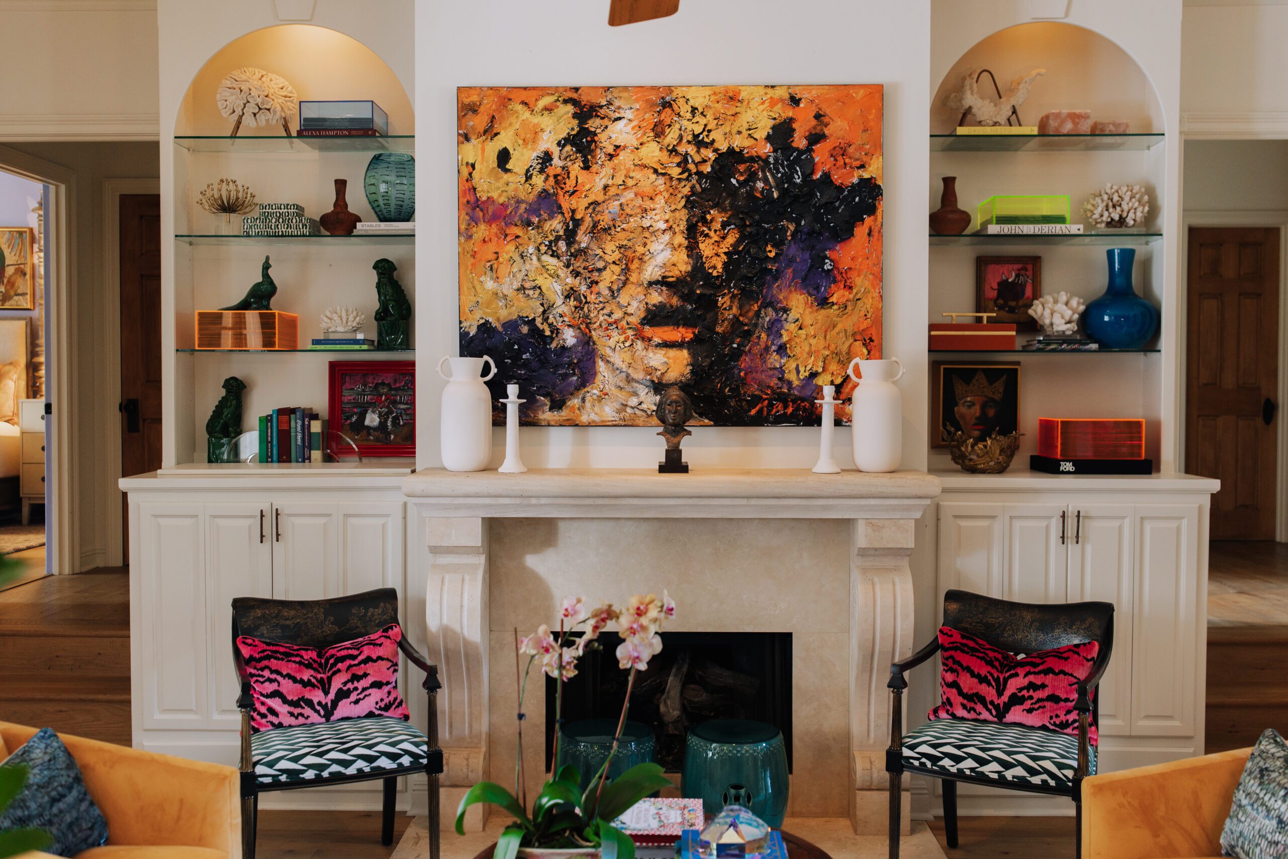 Bright and custom-made Lucite boxes are the finishing touch in this ...